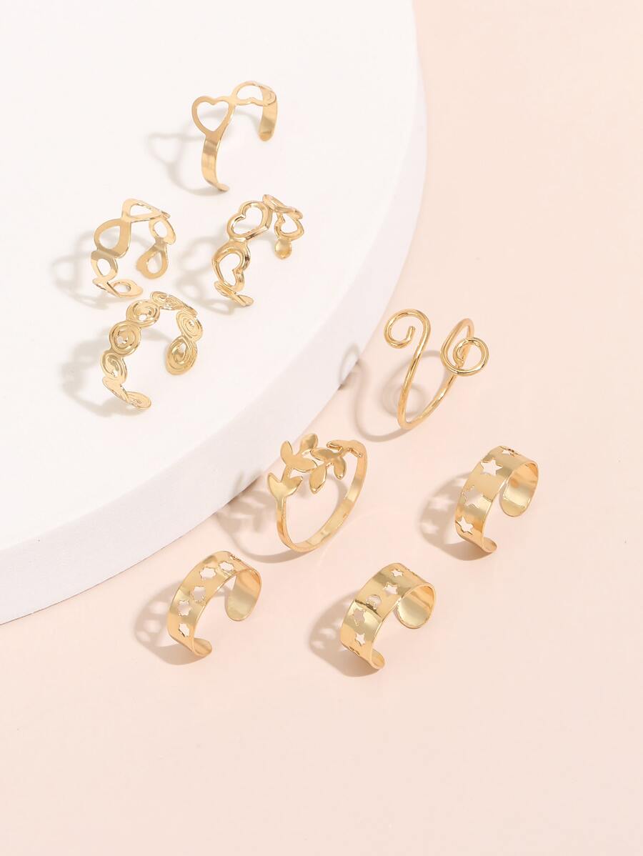 9pcs Hollow Out Cuff Toe Ring | SHEIN USA
