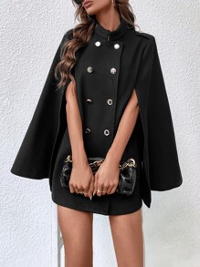 SHEIN Essnce Double Breasted Cloak Sleeve Cape Overcoat | SHEIN USA
