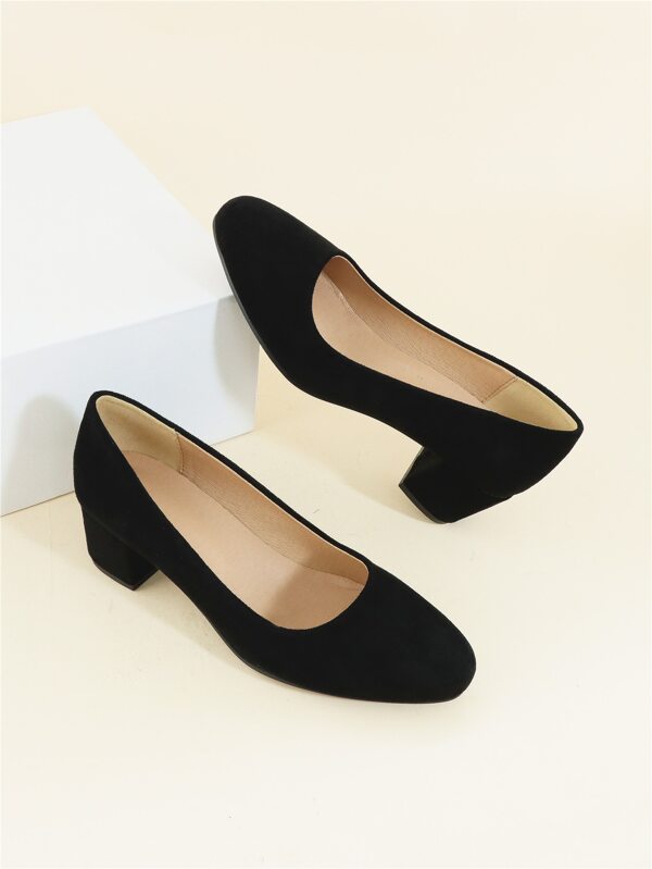 Faux Suede Square Toe Chunky Heeled Court Pumps | SHEIN USA