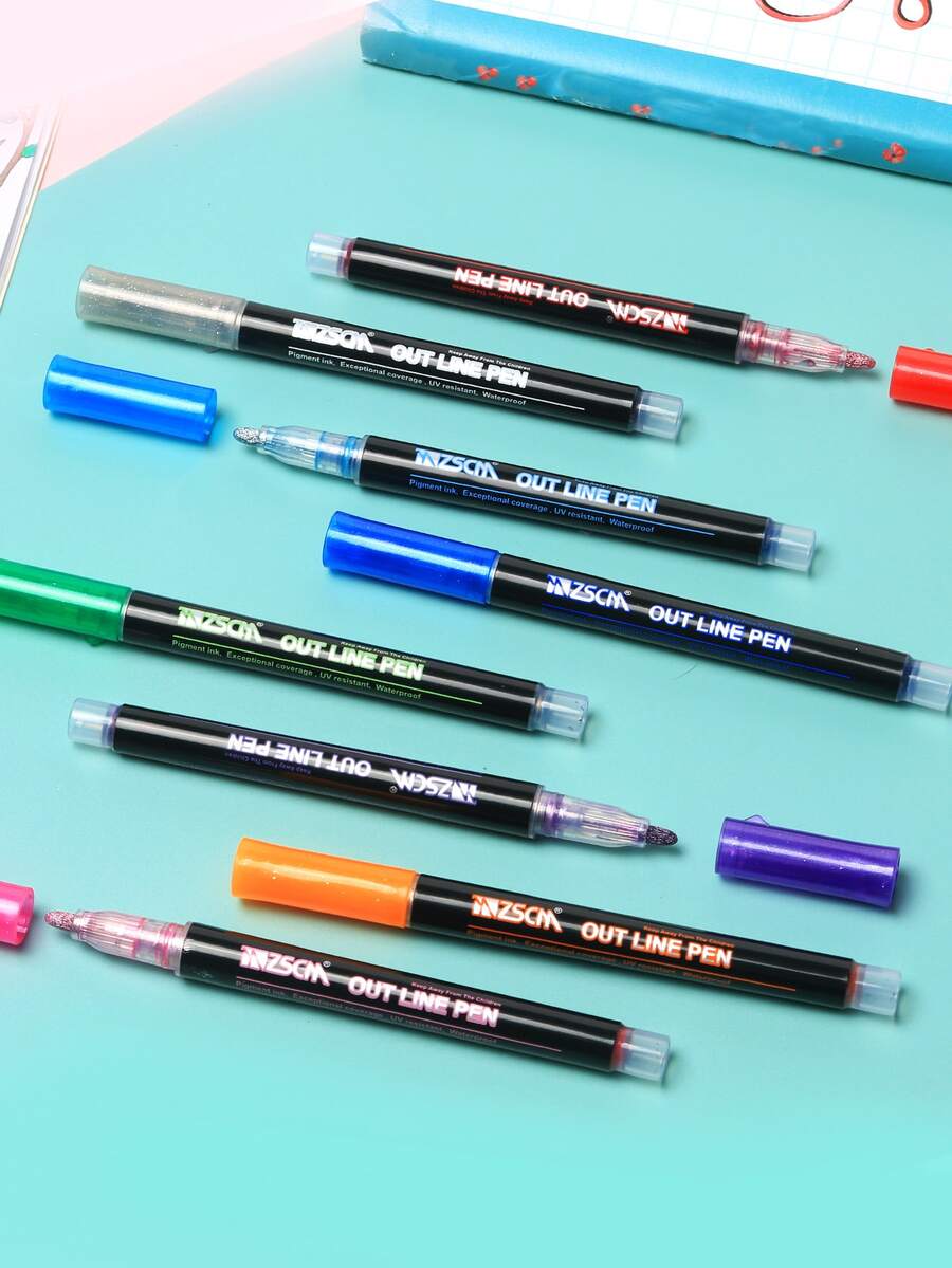 12pcs Random Color Outline Marker | SHEIN USA
