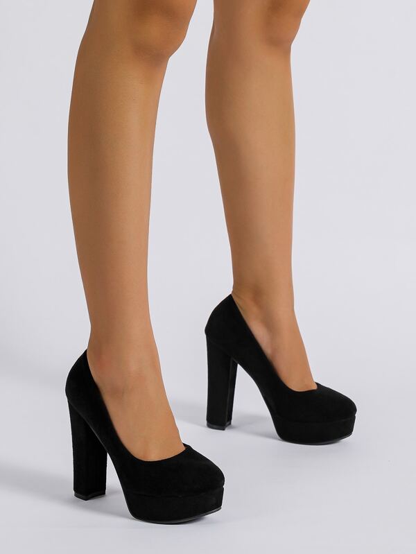 Faux Suede Chunky Heeled Court Pumps | SHEIN UK