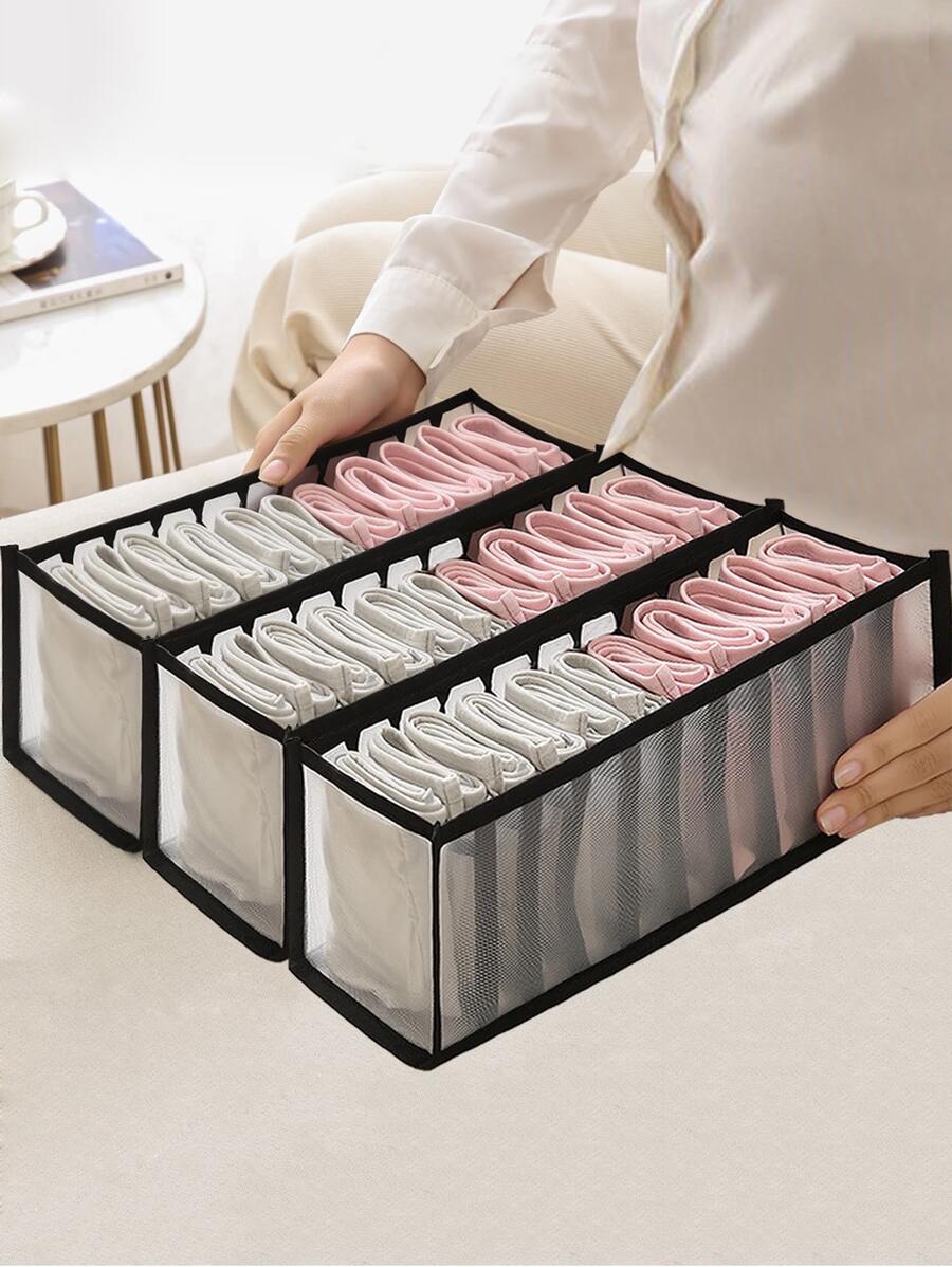 3pcs 11 Grids Underwear Storage Box, Simple Clear Contrast Binding ...
