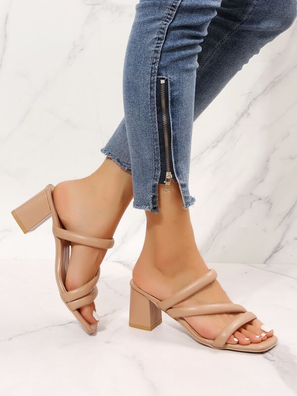Women Multi Strap Chunky Heeled Mule Sandals, Elegant Summer Heeled ...