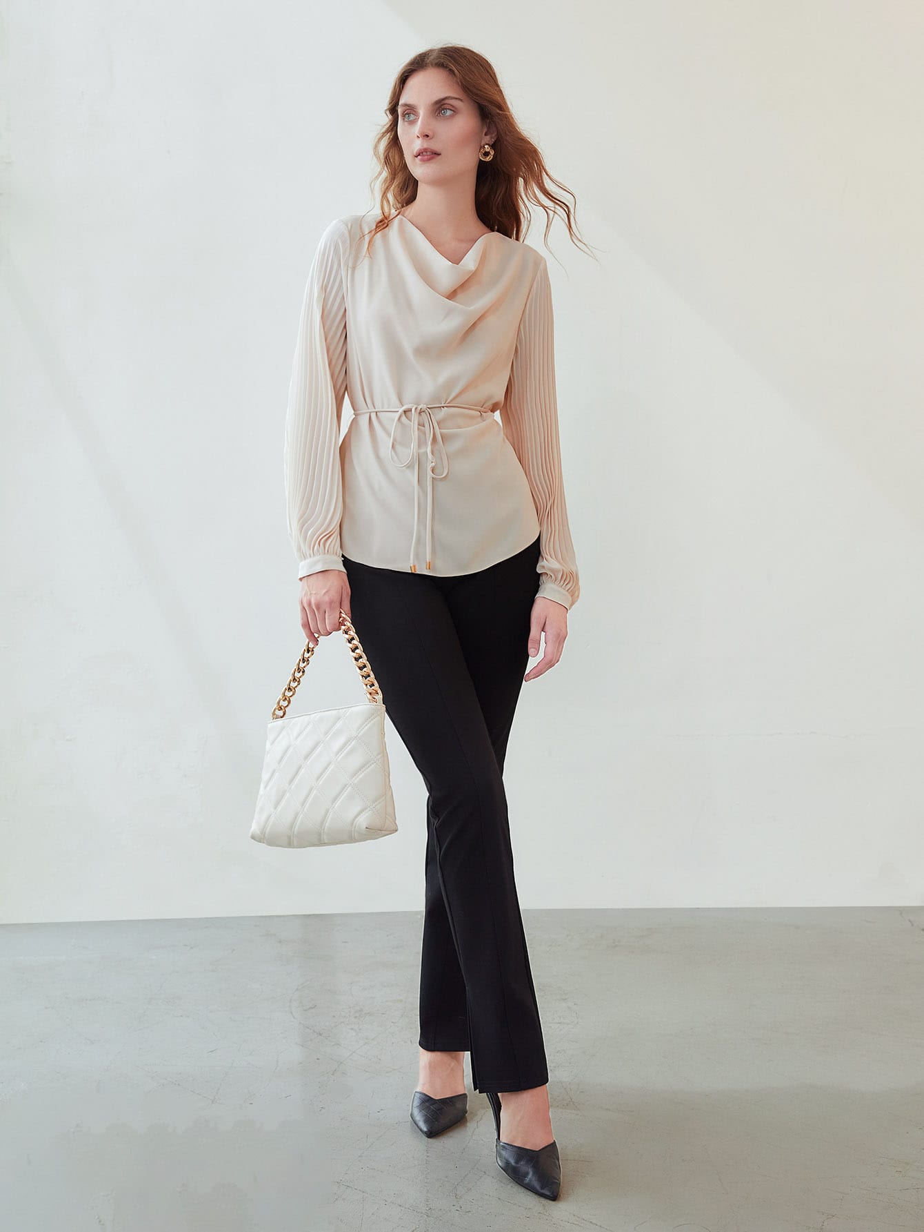 MOTF PREMIUM PLEATED SLEEVE DRAPED BELTED TOP | SHEIN UK