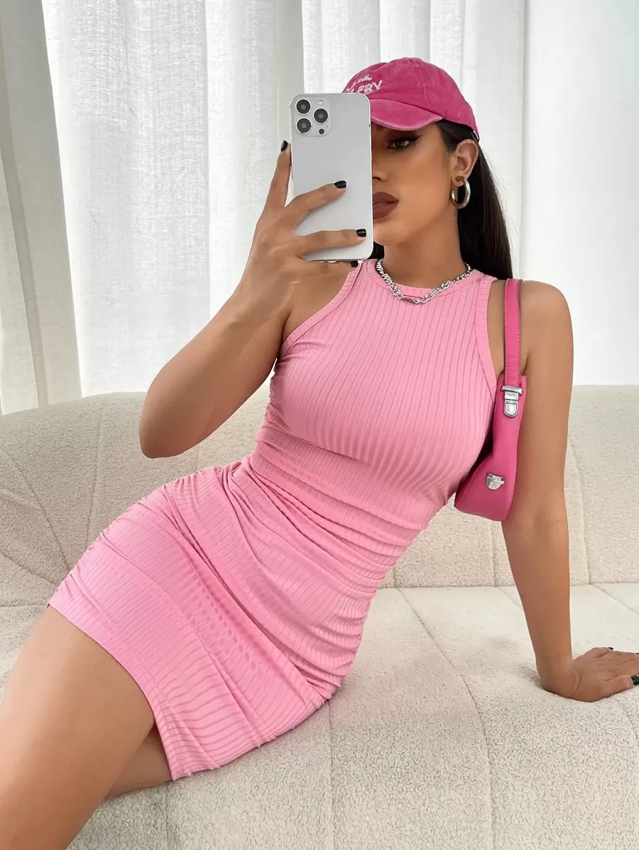 SHEIN EZwear Solid Ruched Bodycon Dress | SHEIN USA