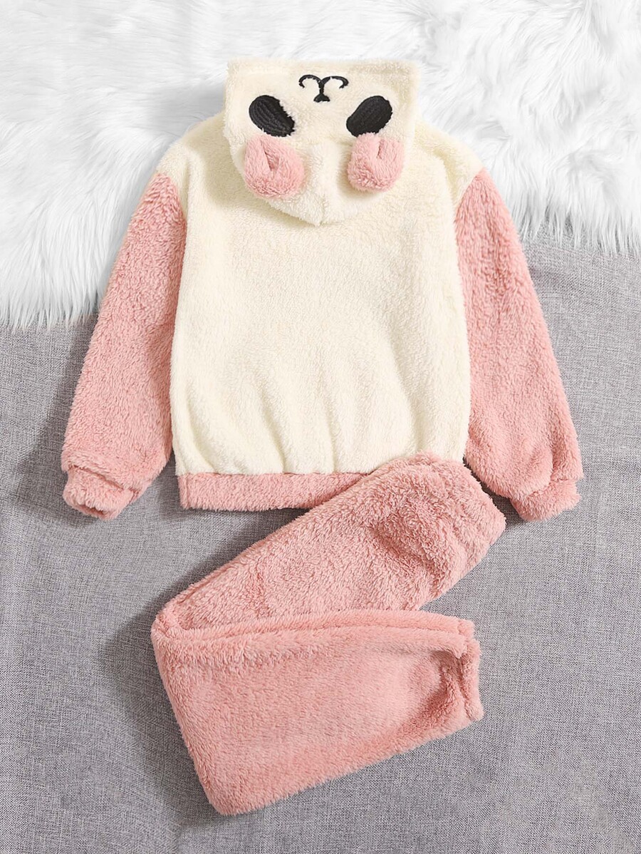 SHEIN Tween Girl Cartoon Embroidery 3D Ears Design Flannel Hoodie ...