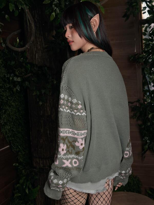 Fairycore Floral & Geo Pattern Sweater | SHEIN UK