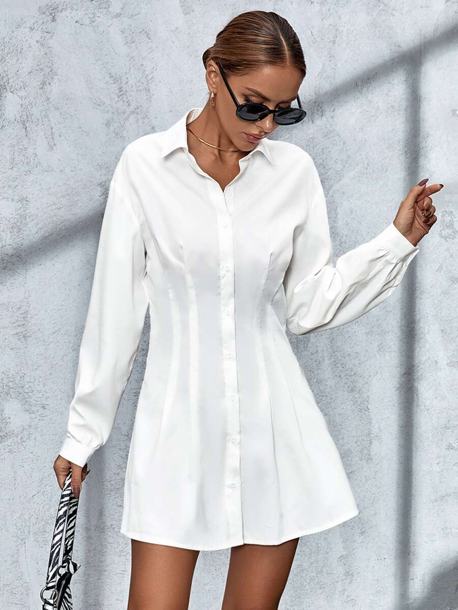 Shein Privé Robe Chemise Unicolore Plissé Mode En Ligne Shein France