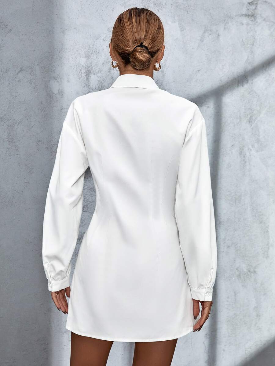 Shein Privé Robe Chemise Unicolore Plissé Mode En Ligne Shein France
