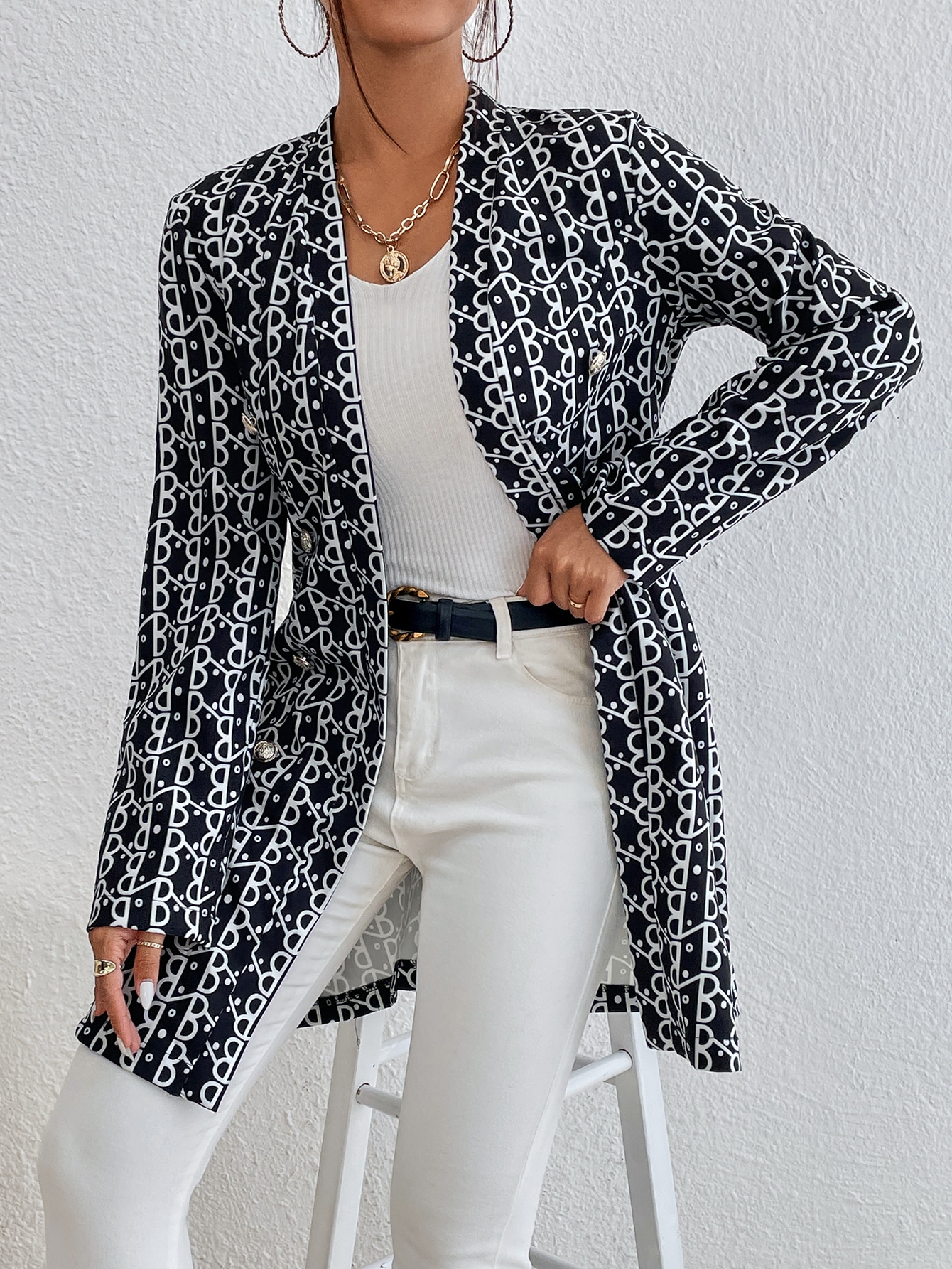 SHEIN Privé Allover Print Coat | SHEIN UK