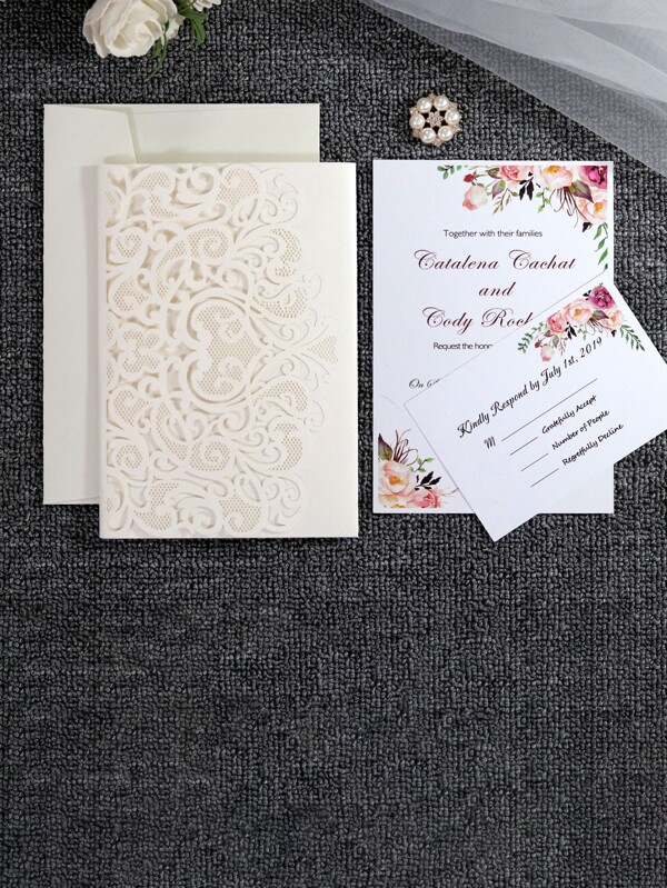 1set Wedding Party Invitation & Inner Paper, Paper Wedding Invitation ...