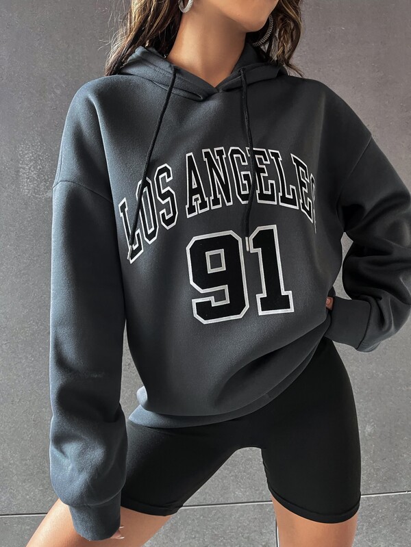 Is That The New Letter Graphic Drop Shoulder Drawstring Hoodie