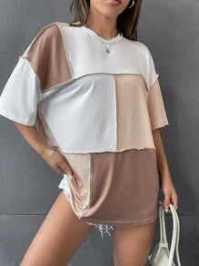 SHEIN MOOSTA Colorblock Top Stitching Oversized Tee Graphic Tees Women ...