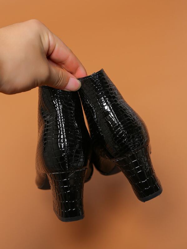 Women's Classic Black Snake Skin Pattern Crocodile Embossed Flower ...