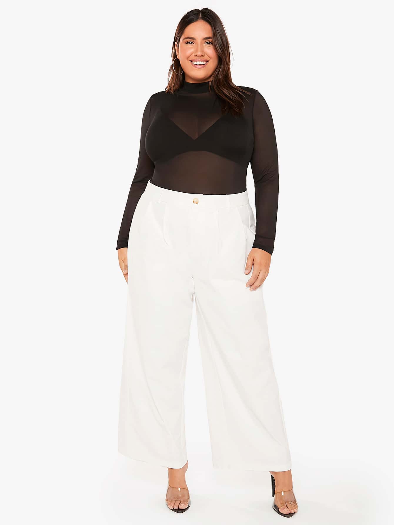 SHEIN BAE Tops de mujeres de talla grande Transparente Liso Negro ...