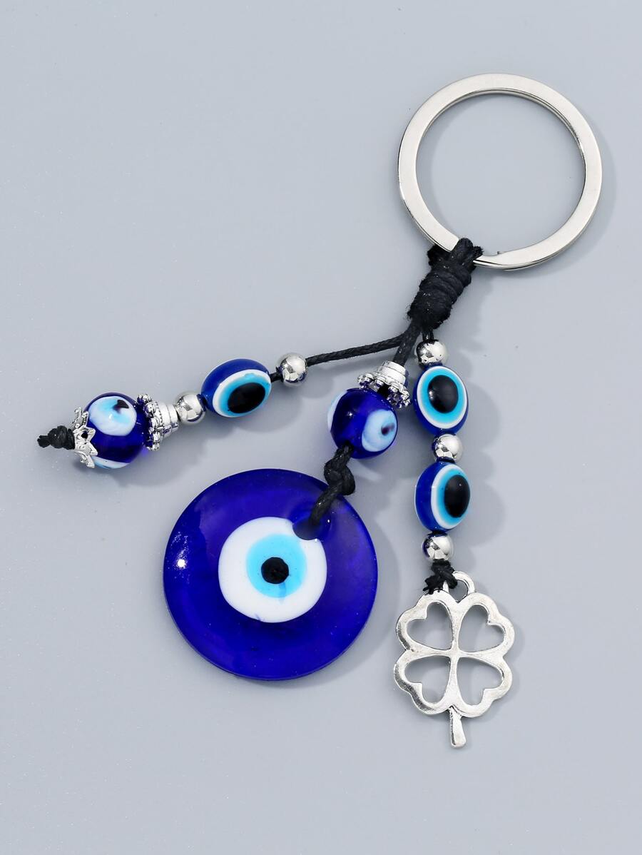 Street 1 X Creative Glass Blue Devil Eye Keychain For Women, Braided ...