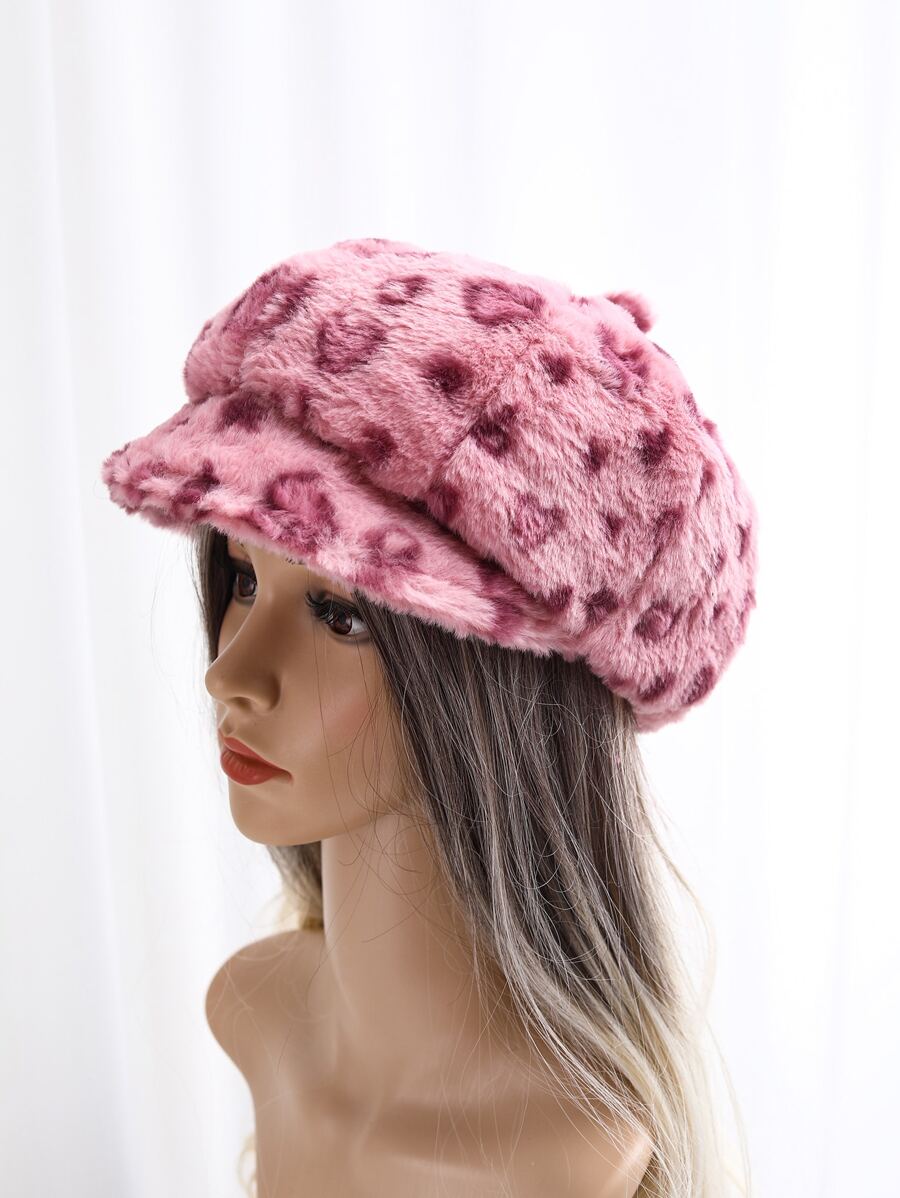 Leopard Pattern Fluffy Baker Boy Cap | SHEIN USA