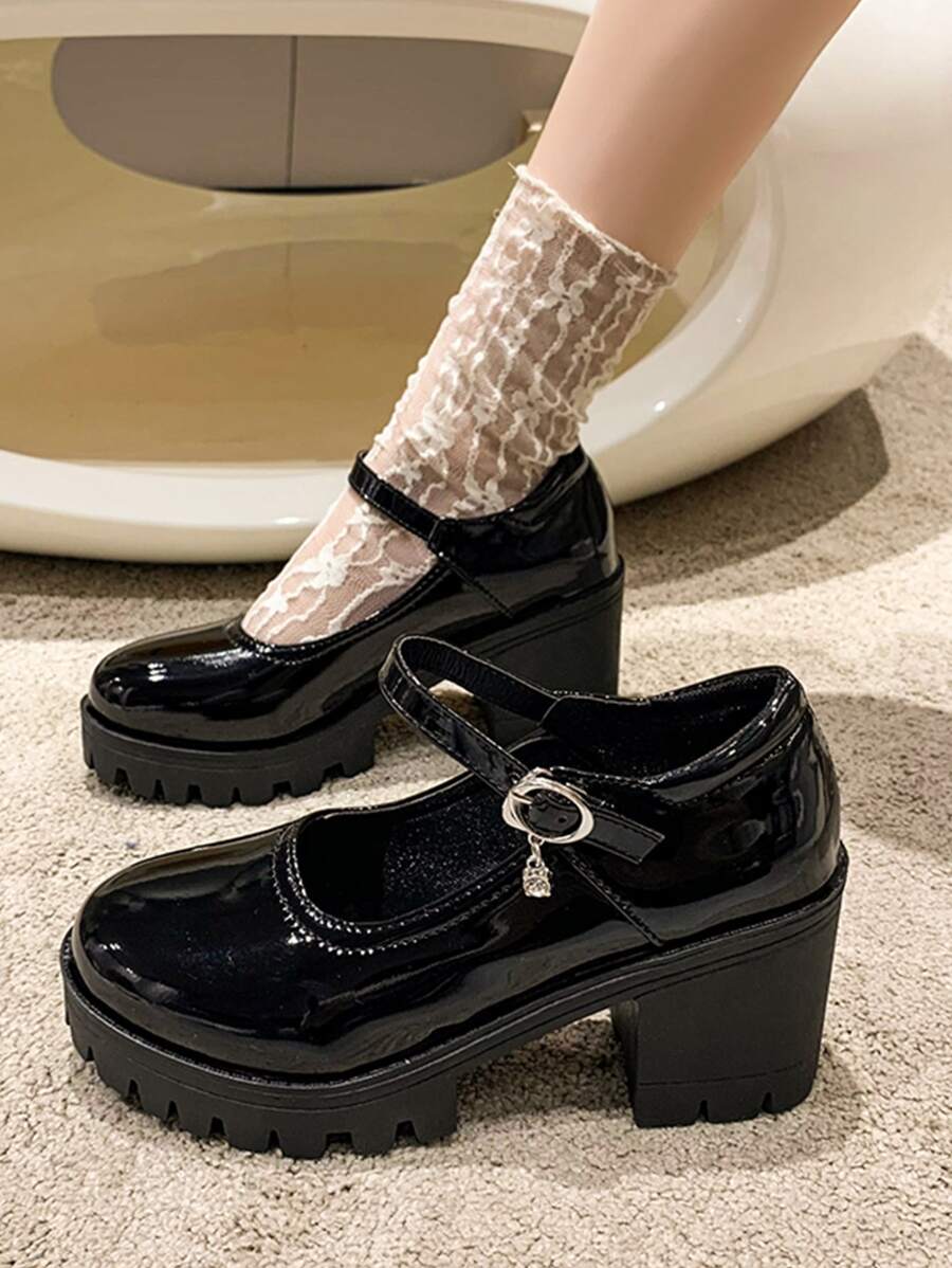 Rhinestone Decor Platform Mary Jane Shoes | SHEIN UK