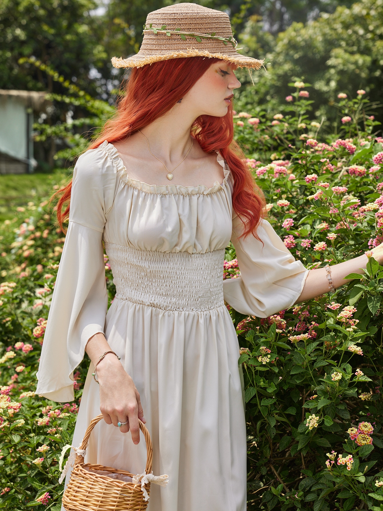 Fairycore Solid Ruched Bust Flounce Sleeve Dress | SHEIN UK