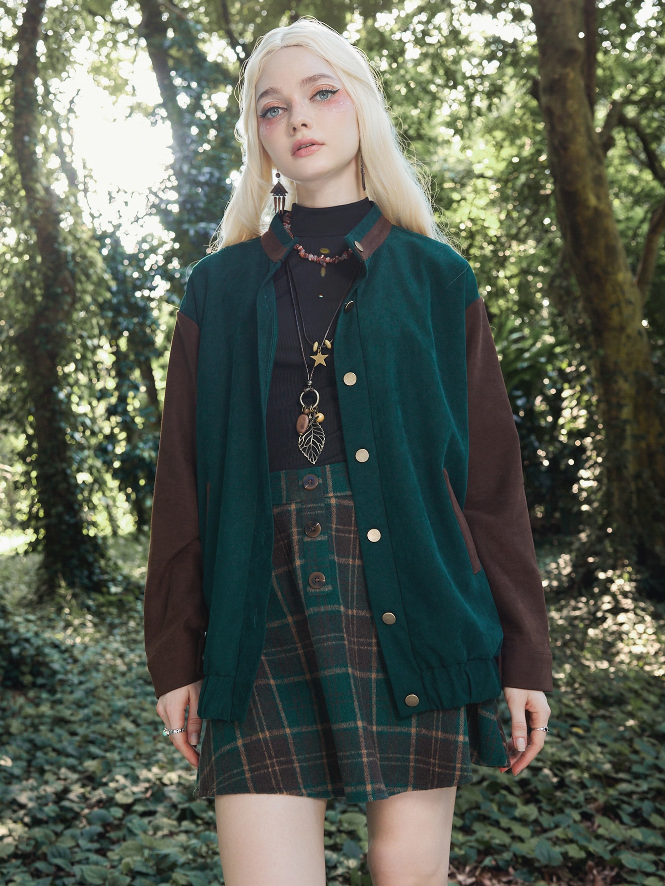 ROMWE Fairycore Solid Corduroy Button Front Jacket