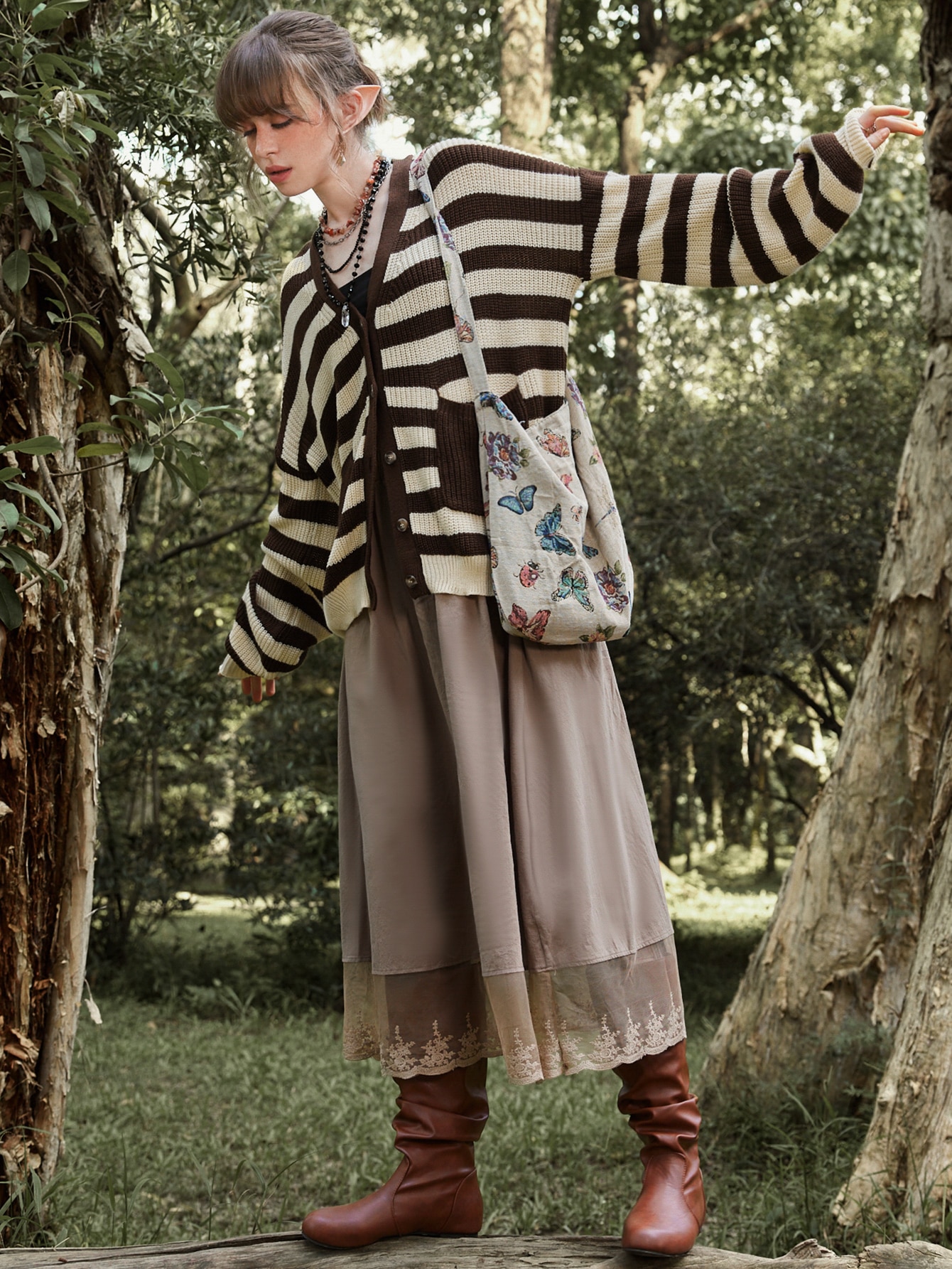 Fairycore Striped Dual Pocket Cardigan | SHEIN UK