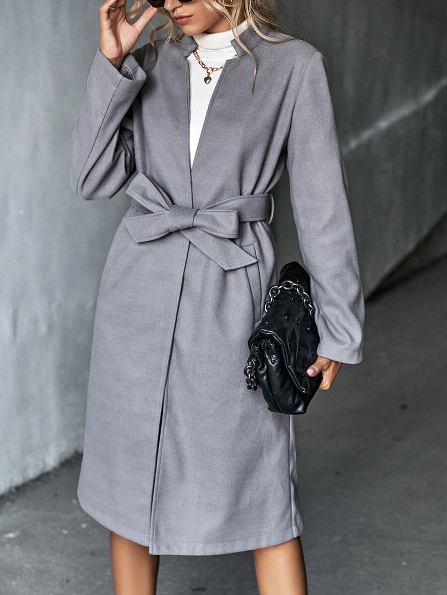 Open Front Belted Overcoat | SHEIN USA