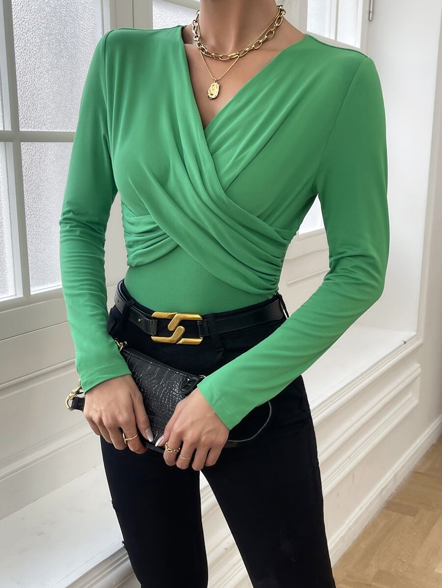 SHEIN Privé Crossover Ruched Bust Tee | SHEIN USA