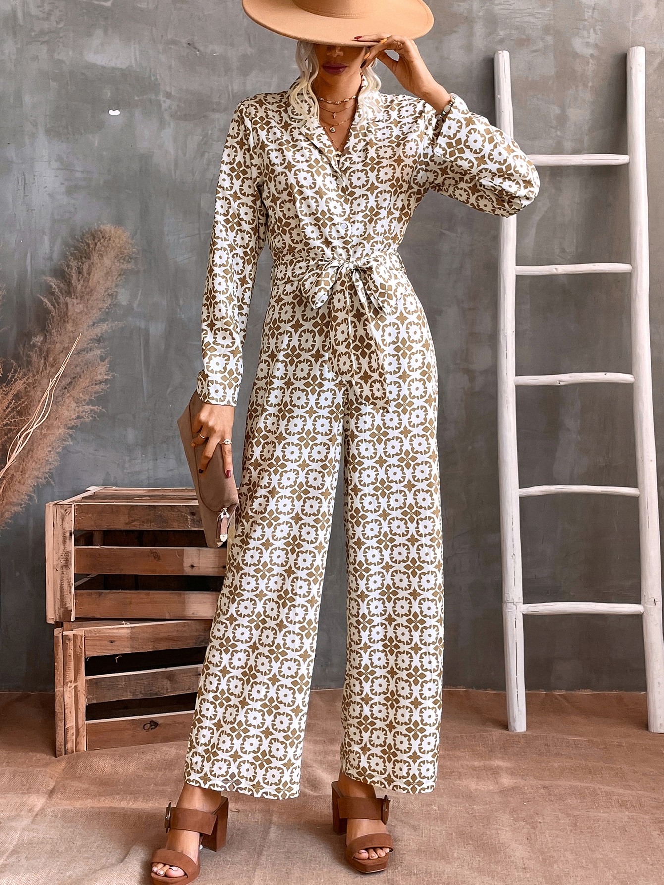 Mono al azar con estampado geométrico con cinturón | Mode de Mujer ...