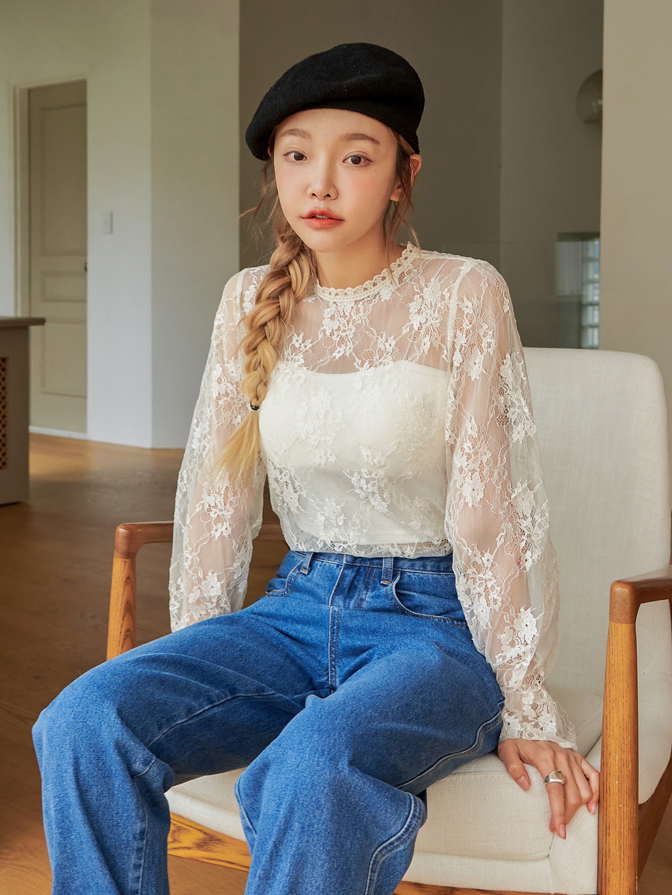 DAZY Top manches évasées transparent en dentelle (sans camisole) | Mode en ligne | SHEIN FRANCE