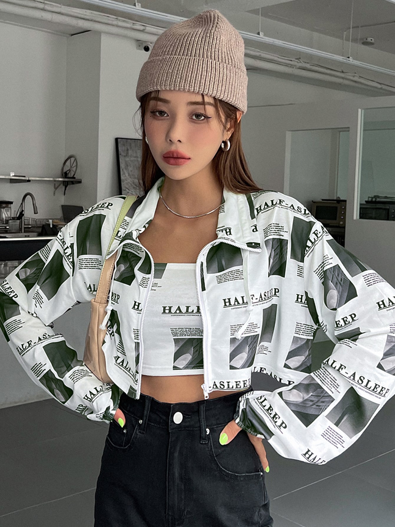 DAZY Slogan Graphic Drop Shoulder Crop Jacket & Tube Top | SHEIN USA