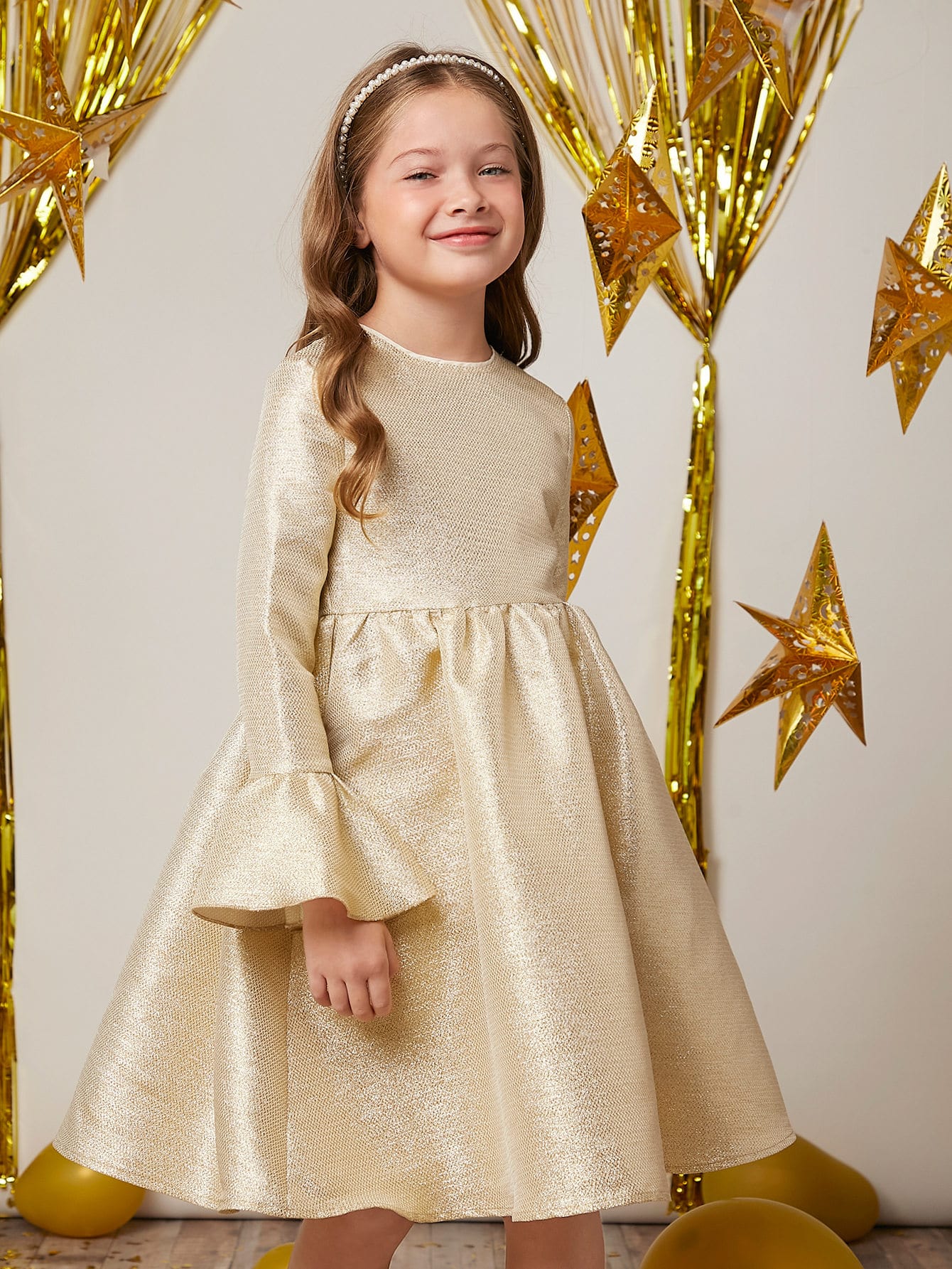 SHEIN Fille Robe à manches évasées métallique