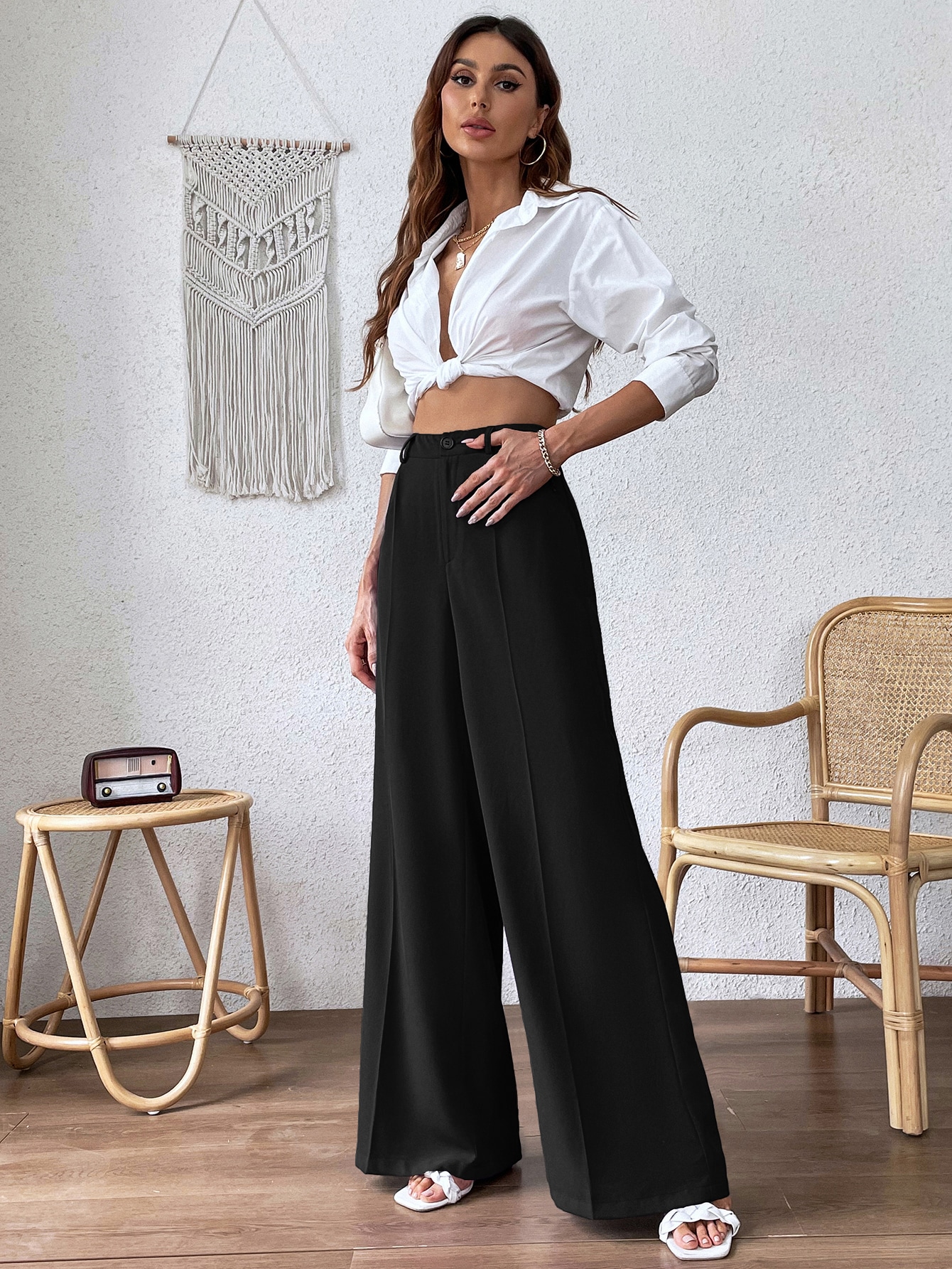 SHEIN Privé Seam Detail Wide Leg Trousers | SHEIN UK
