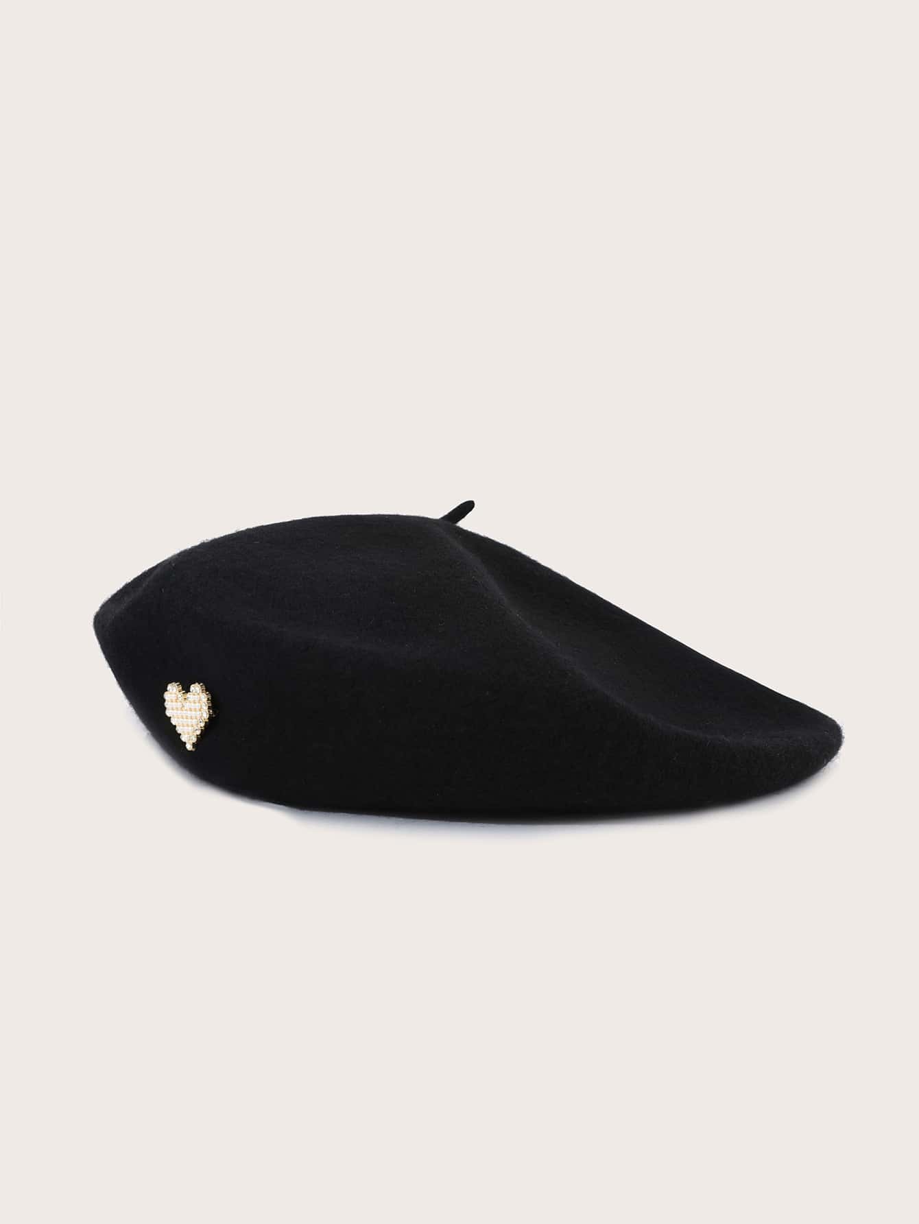 Rhinestone & Faux Pearl Heart Decor Beret | SHEIN USA