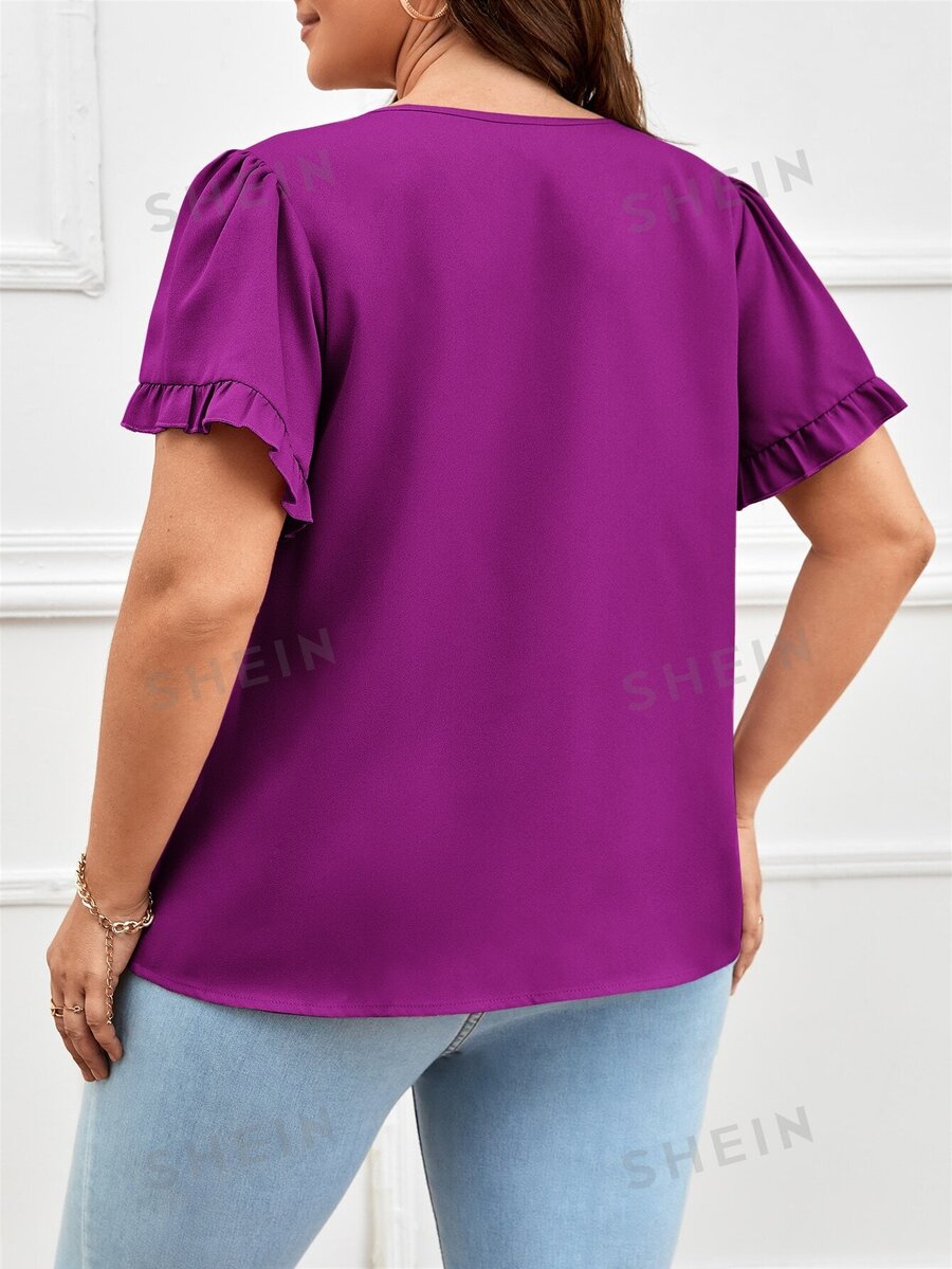 Shein Clasi Plus Solid Ruffle Trim Blouse Shein Usa