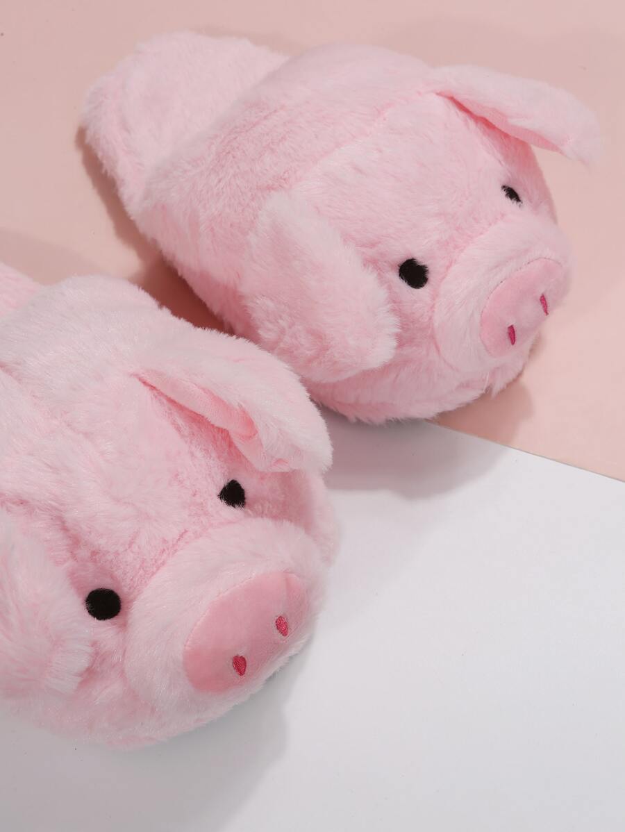 Cartoon Pig Design Fuzzy Novelty Slippers | SHEIN EUR