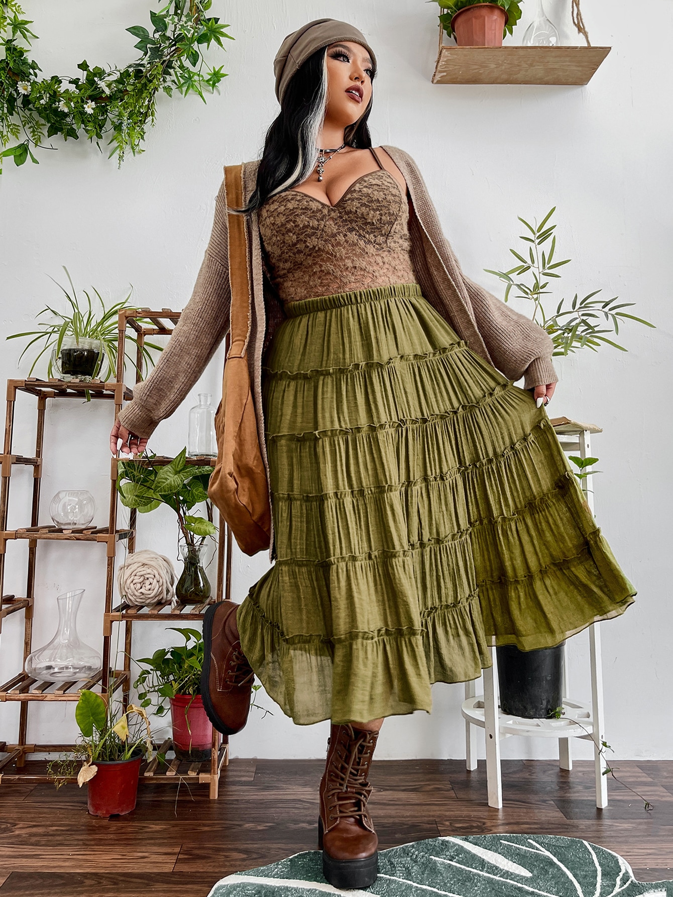 PUNK Plus Grunge Solid Tiered Layer Skirt | SHEIN USA