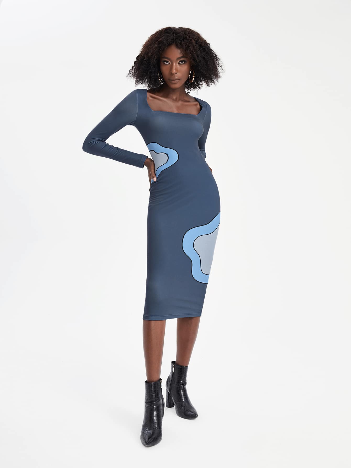 Criadora Square Neck Colorblock Bodycon Dress | SHEIN USA