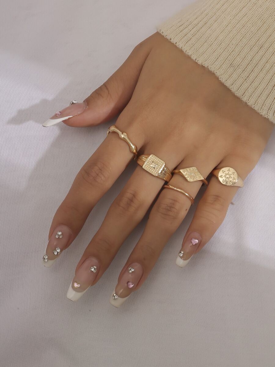 5pcs Textured Geometric Decor Ring | SHEIN USA