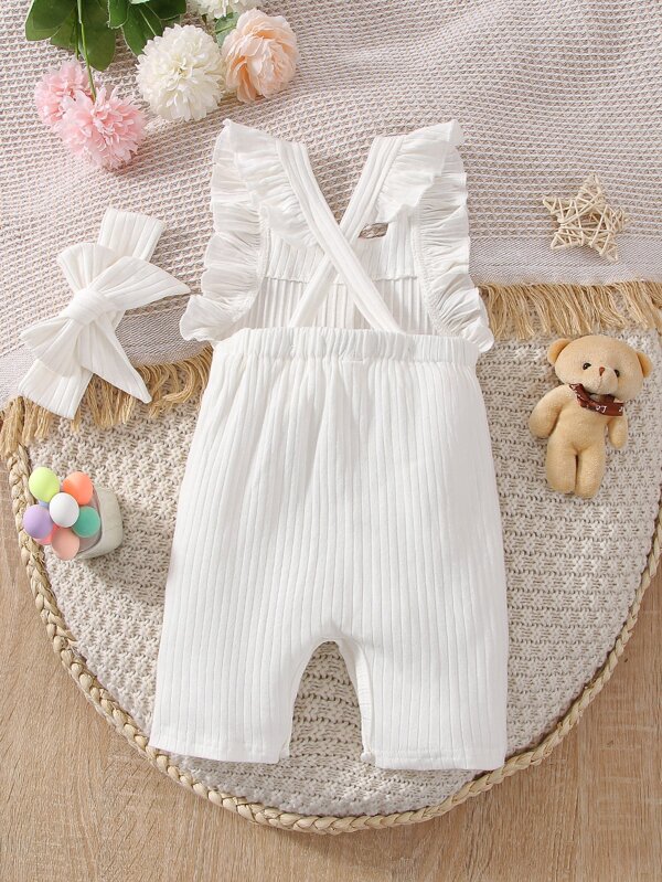 Baby Ruffle Trim Romper & Headband | SHEIN USA