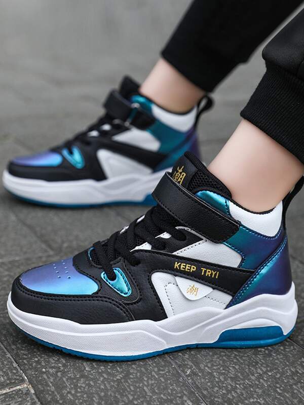 Holographic Slogan Graphic High Top Hook-and-loop Fastener Skate Shoes ...