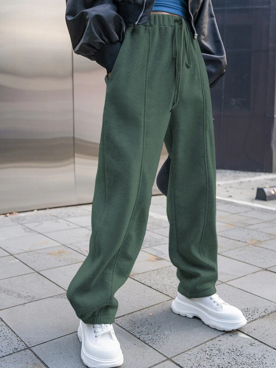 DAZY Seam Detail Knot Front Thermal Sweatpants | SHEIN USA