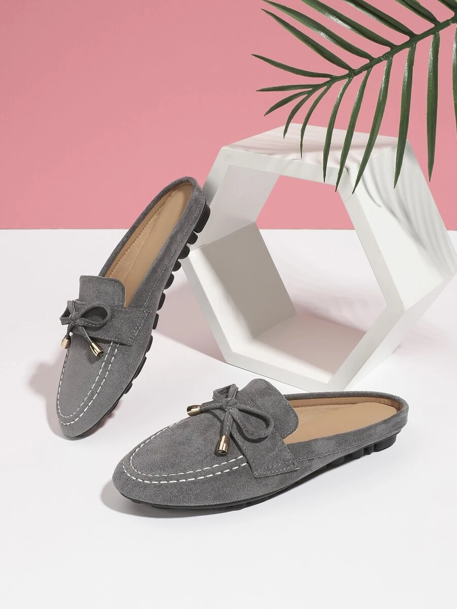 Faux Suede Bow Decor Flat Mules | SHEIN USA
