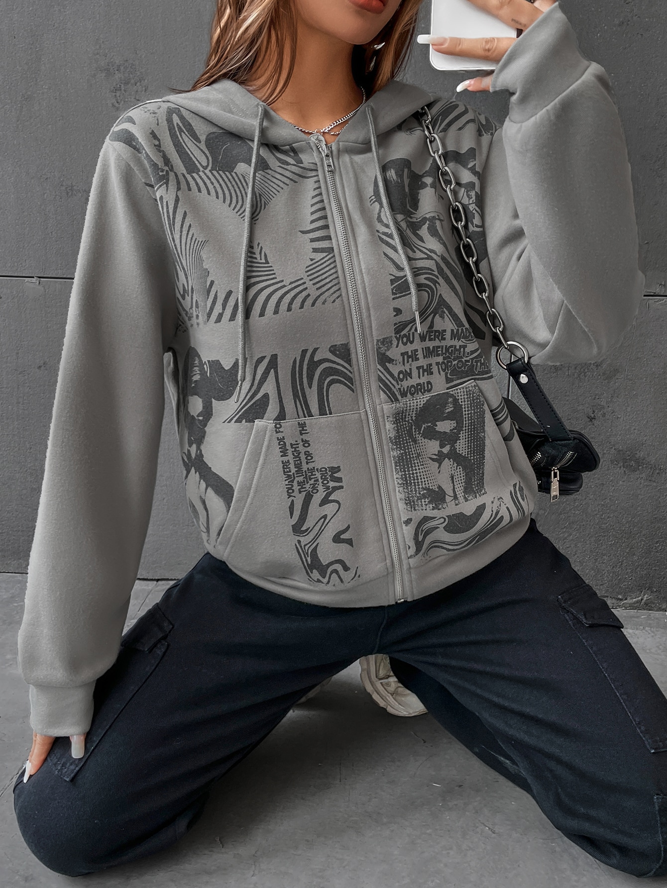 Shein Coolane Figure And Slogan Graphic Zip Up Drawstring Hoodie Shein Usa