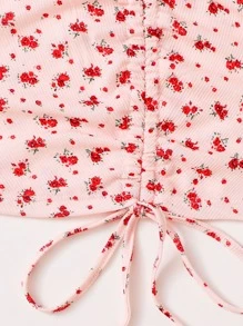 SHEIN EZwear Ditsy Floral Drawstring Front Crop Top | SHEIN USA