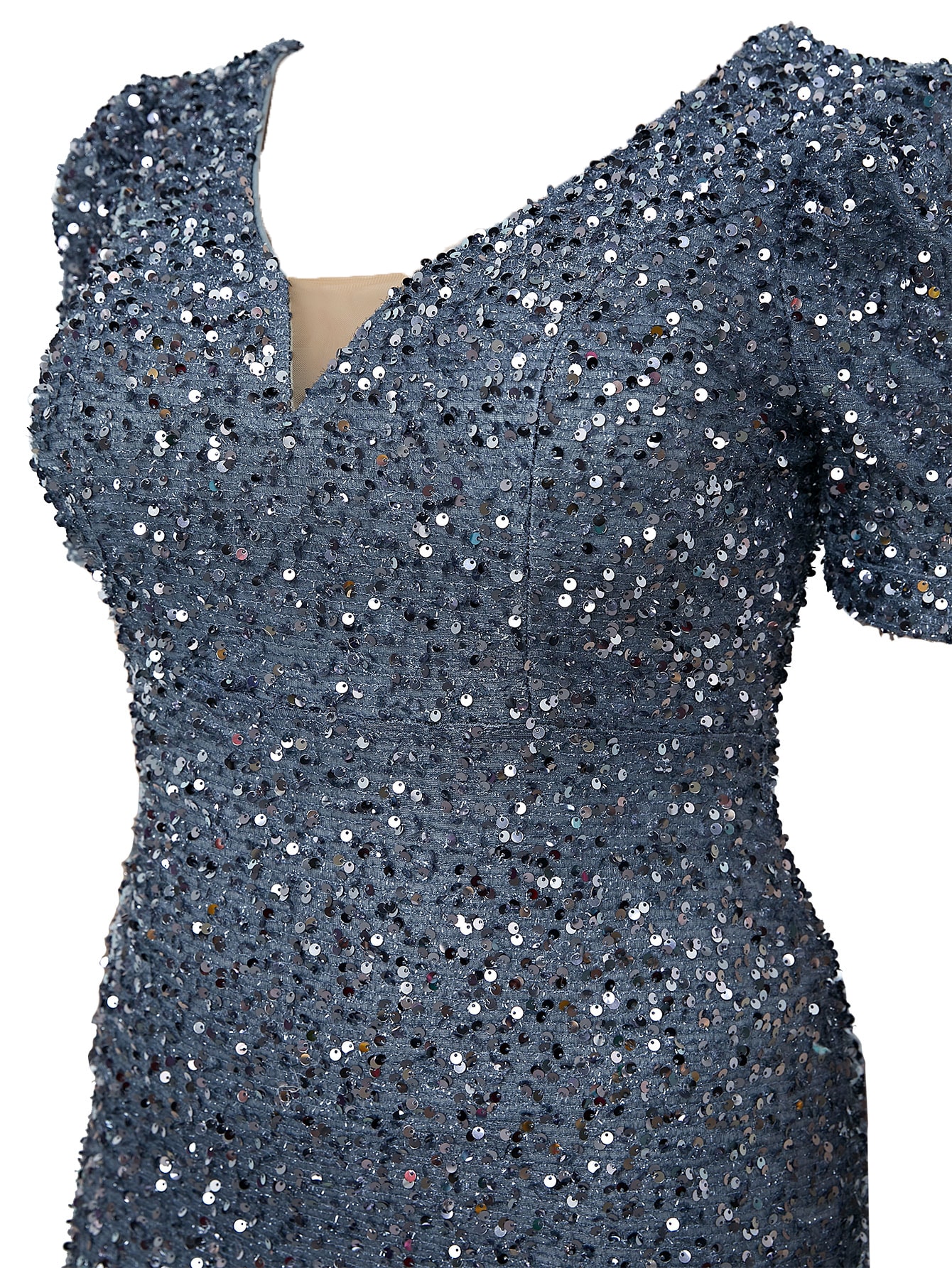 seomiscky Plus Bow Backless Puff Sleeve Mermaid Hem Sequin Formal Dress ...