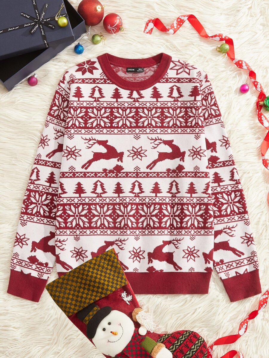 Manfinity VCAY Suéter de hombre con estampado de árbol de Navidad y ...