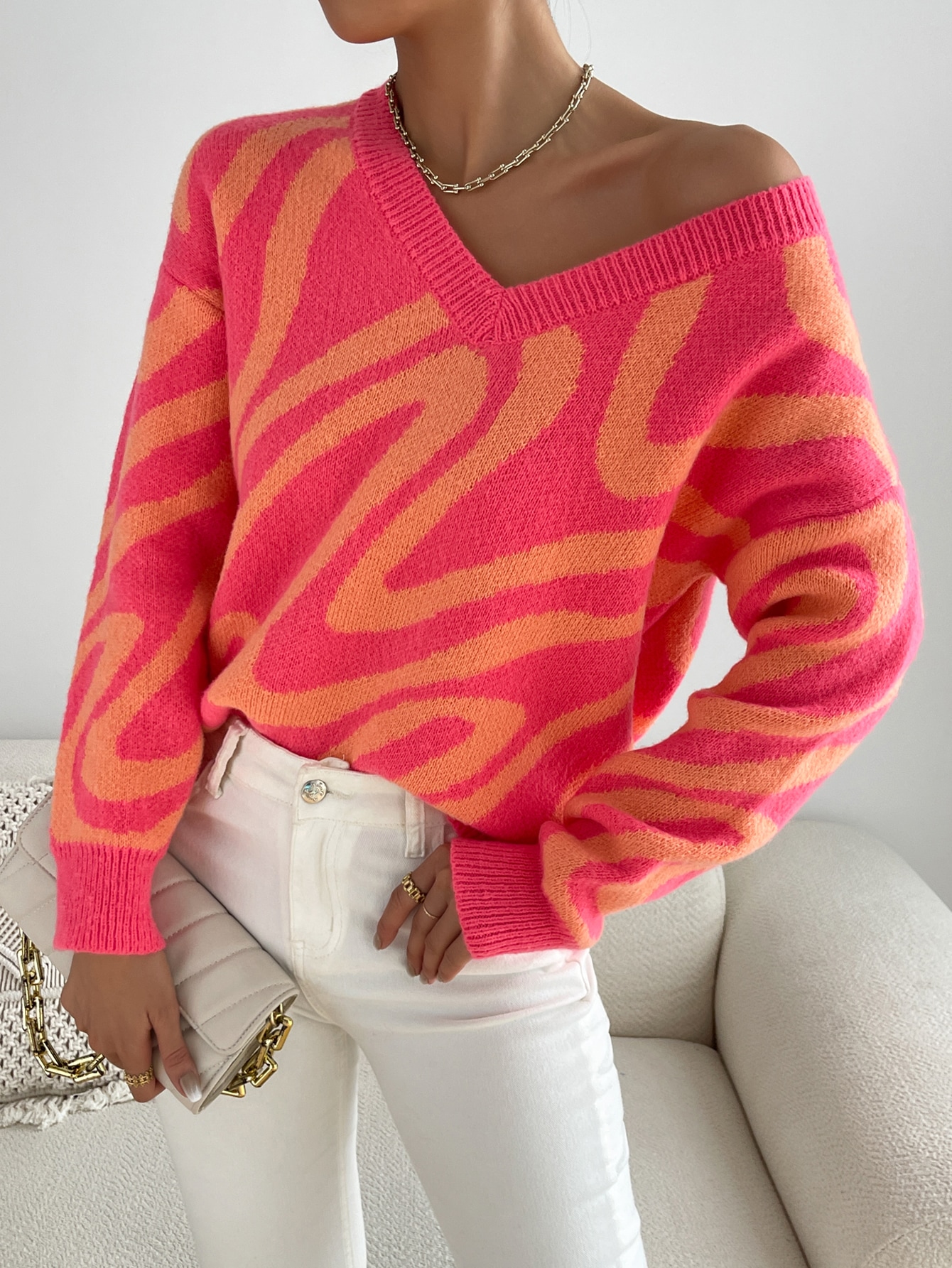 Shein Essnce Graphic Pattern Drop Shoulder Sweater Shein Usa