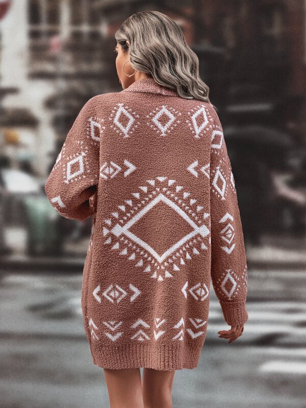 SHEIN LUNE Geo Pattern Drop Shoulder Cardigan | SHEIN UK