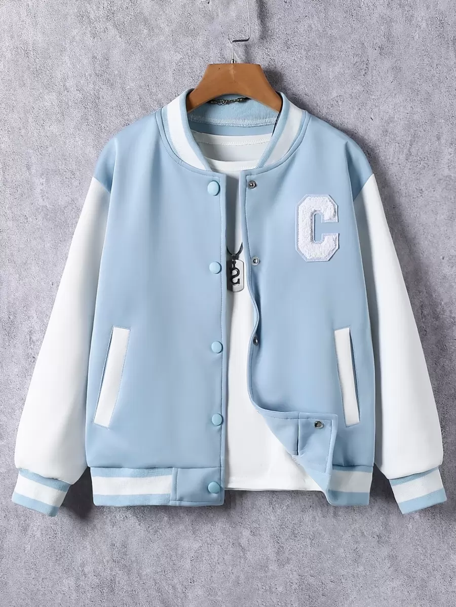 SHEIN Kids EVRYDAY Tween Girl Letter Patch Detail Two Tone Varsity ...