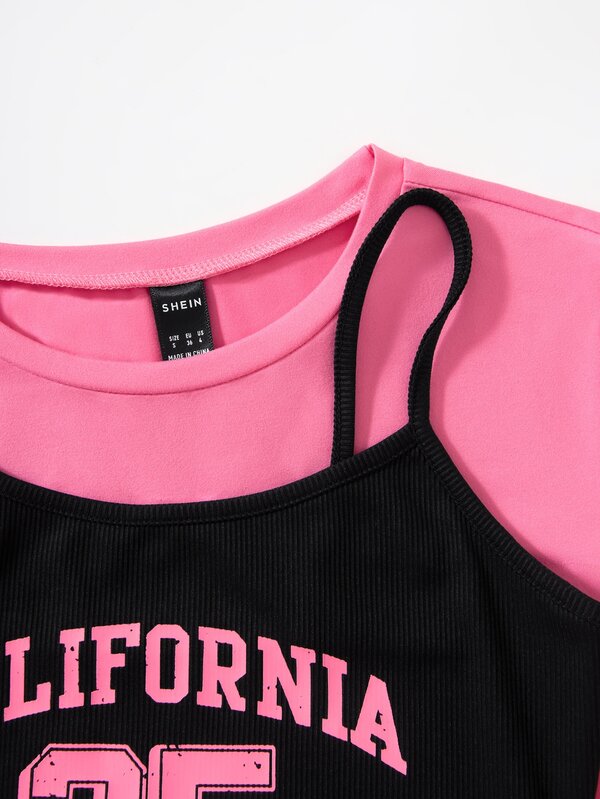 High Low Hem Crop Top & Letter Graphic Cami Romper | SHEIN USA